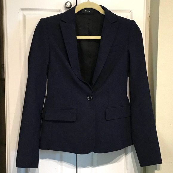 Theory | Jackets & Coats | Theory Navy Blue Wool Blend Single Button ...